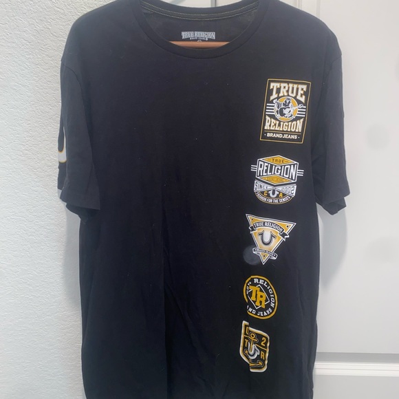 True Religion | Shirts | True Religion Black Tee With Graphic Patches ...